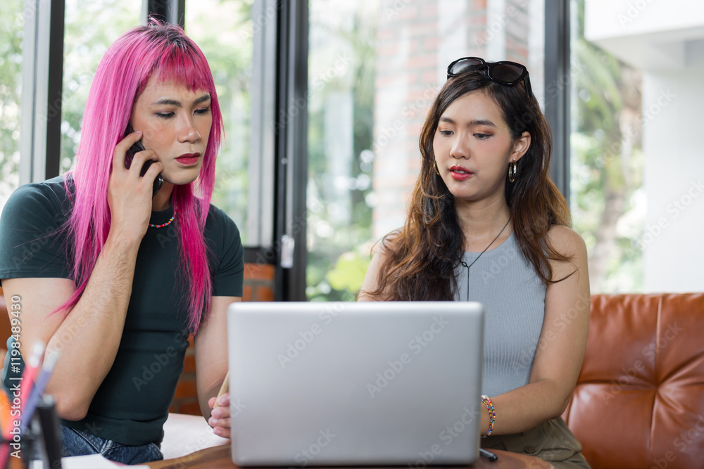 LGBTQ+ transgender man Beautiful Authentic Specialist with Pink Hair ...