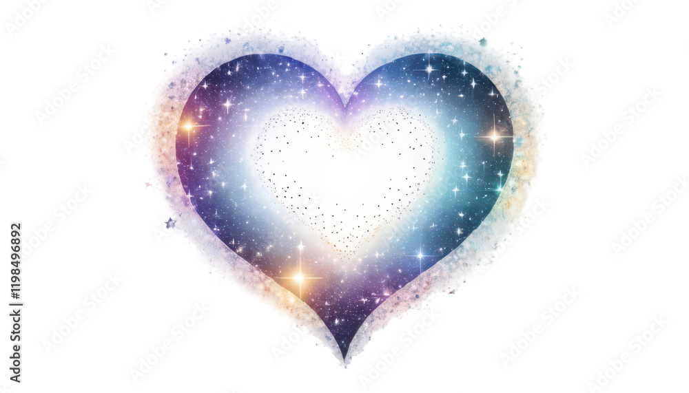 A celestial-inspired heart made of starlit crystal, with faint ...