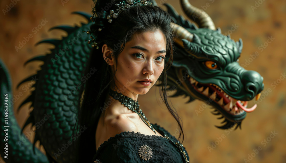 Beautiful Chinese witch with sexy look and gentle mysterious smile ...