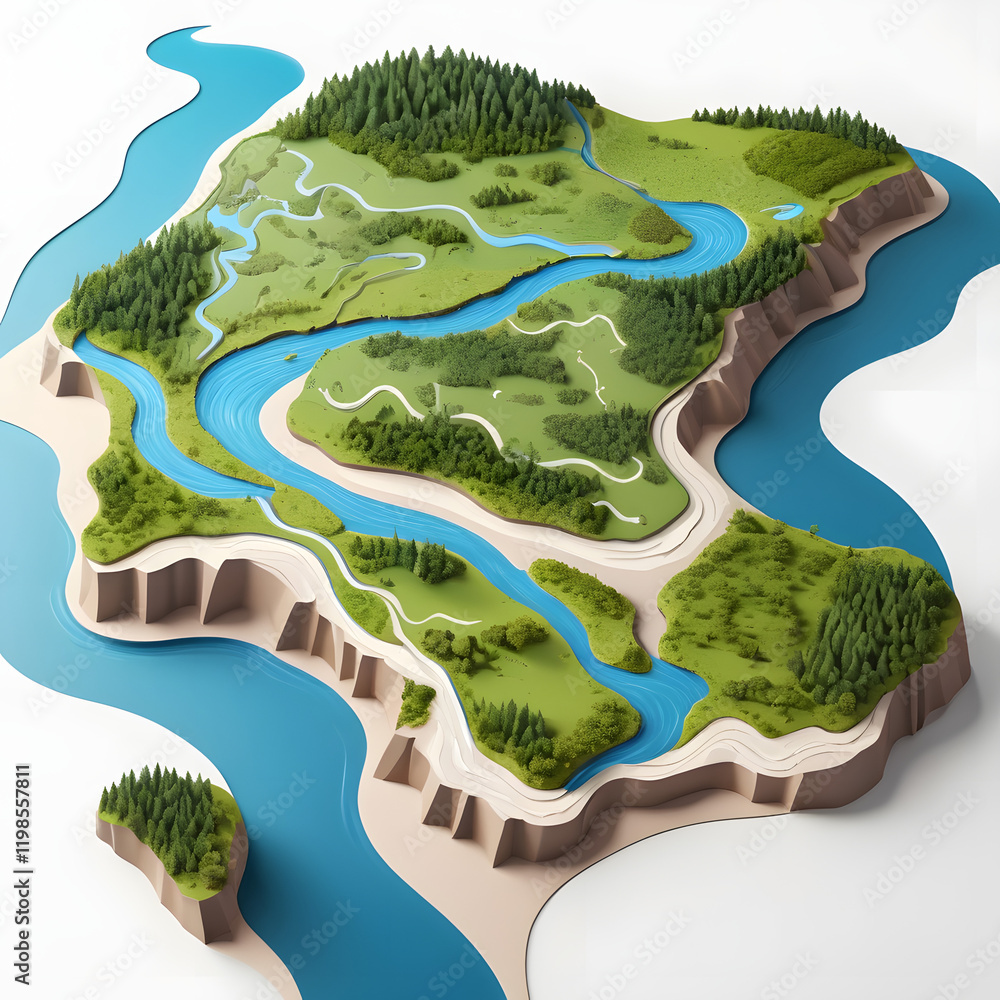 Hyper-detailed 3D Natural Map Mockup Stock Photo | Adobe Stock