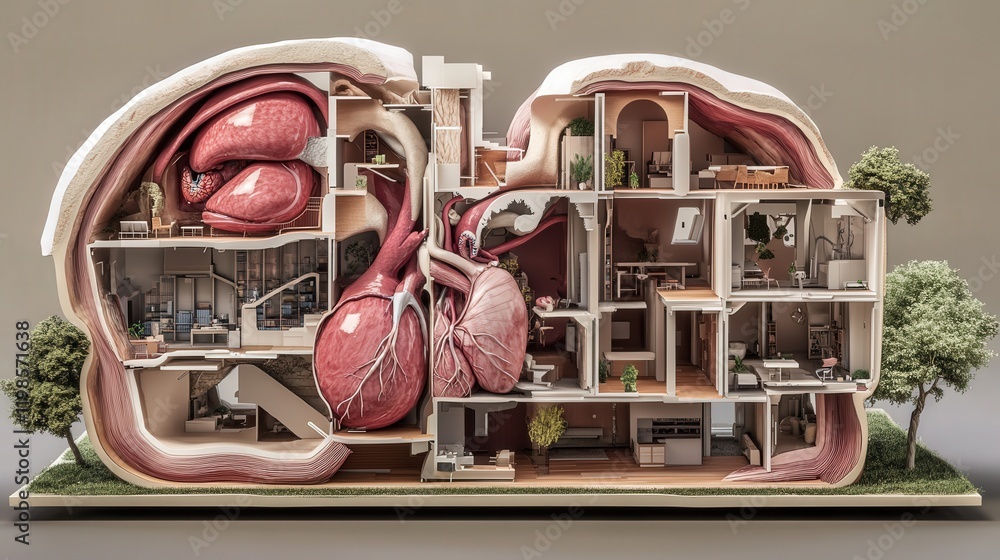 3D cross-section of the human heart, showcasing its chambers, valves ...