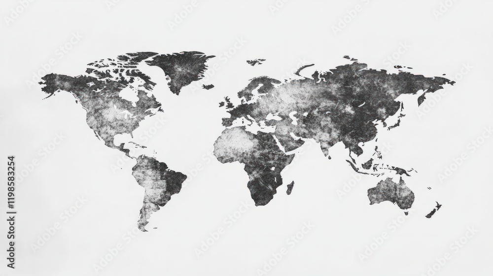 world map illustration in black and white, minimalist design with clear ...