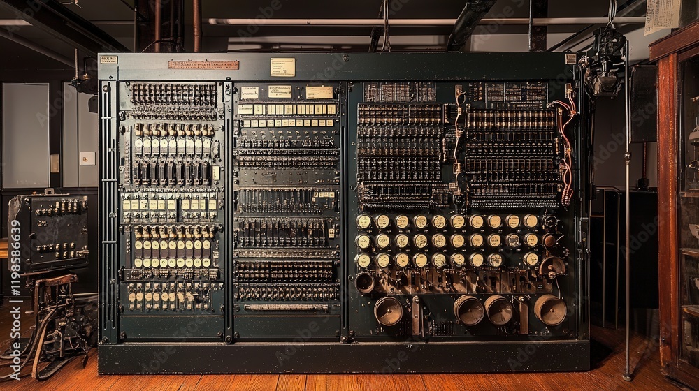 creative depiction of the first computer, the ENIAC, with labeled ...