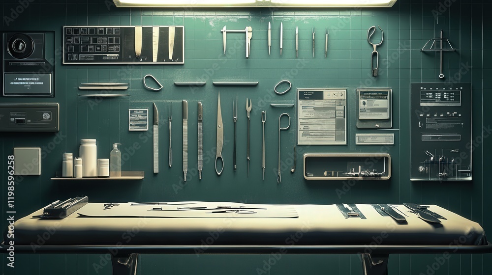 Ilustración de Stock diagram of a forensic autopsy room, showing ...