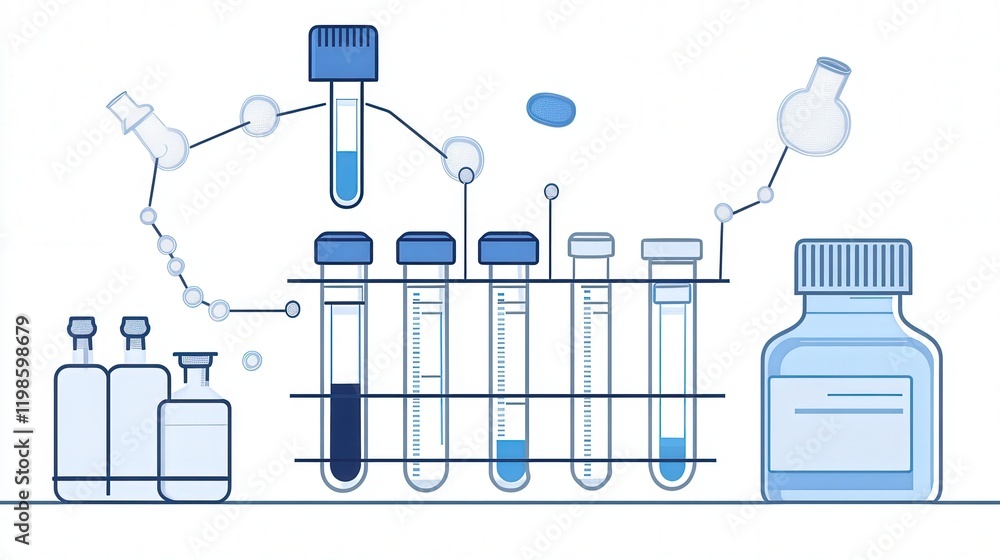 labeled test tubes illustrating steps in a complex scientific process ...