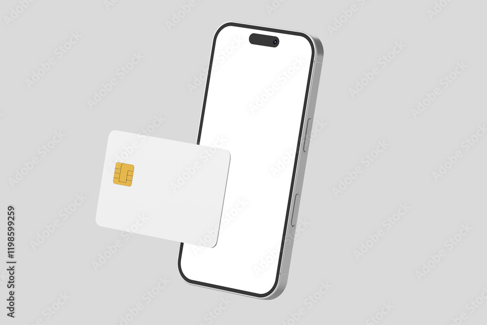 atm debit credit bank rectangular plastic card with smartphone digital ...