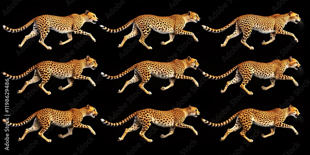 Cheetah Running Animation Sprite Sheet: Silhouette & Frames for Game ...