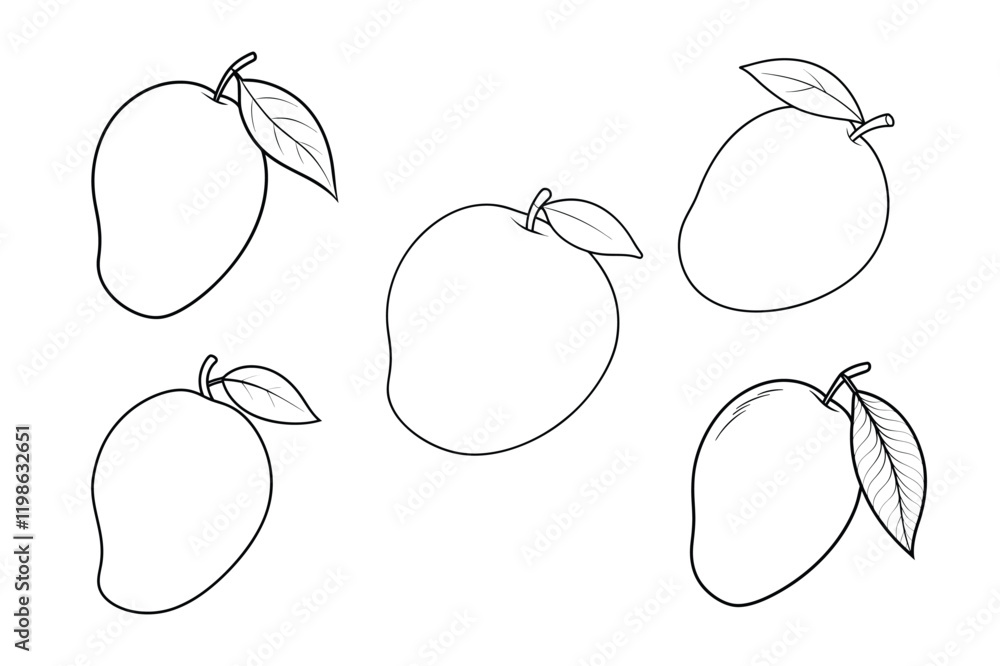 Vector de Stock Mango Fruit outline Coloring Page,mango coloring page ...