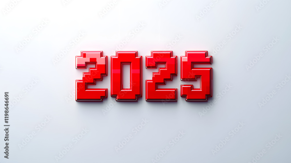 2025 in bold red pixel art style on clean white background ...