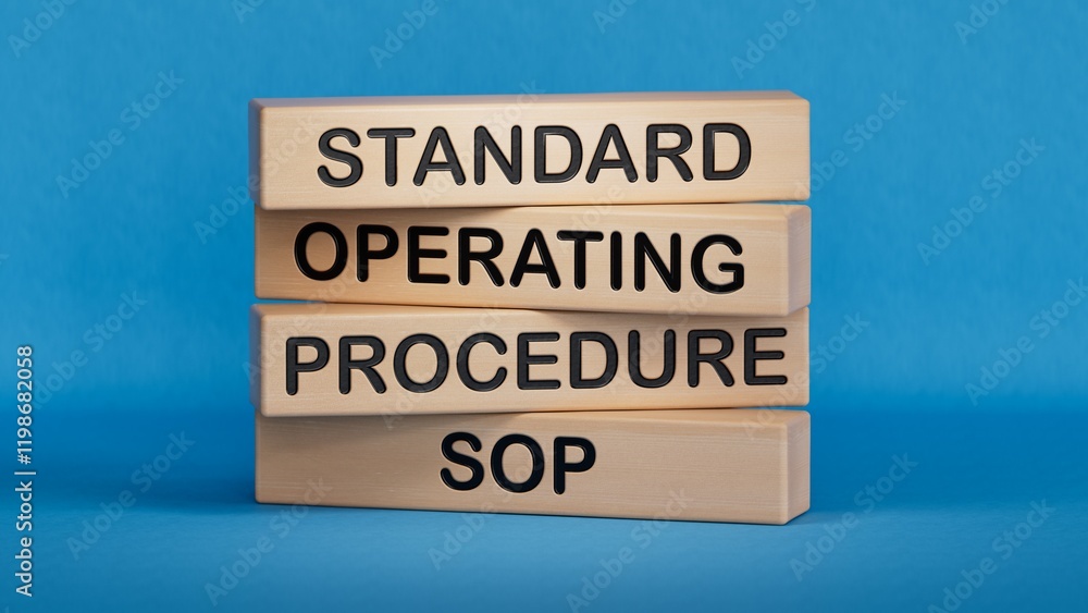 SOP - Standard Operating Procedure symbol. Wooden blocks with word SLA ...
