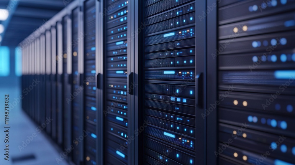 Array of Fully Operational Server Racks in Modern Data Center, Fully ...