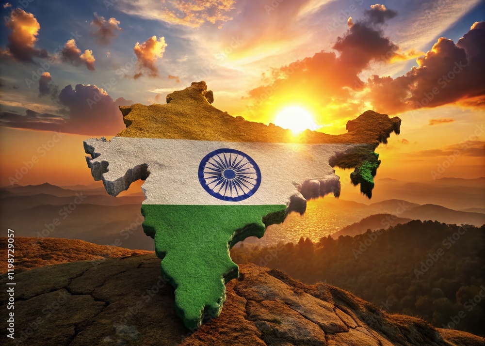 Silhouette 3D Topographic Map of Indian Subcontinent with Vibrant ...