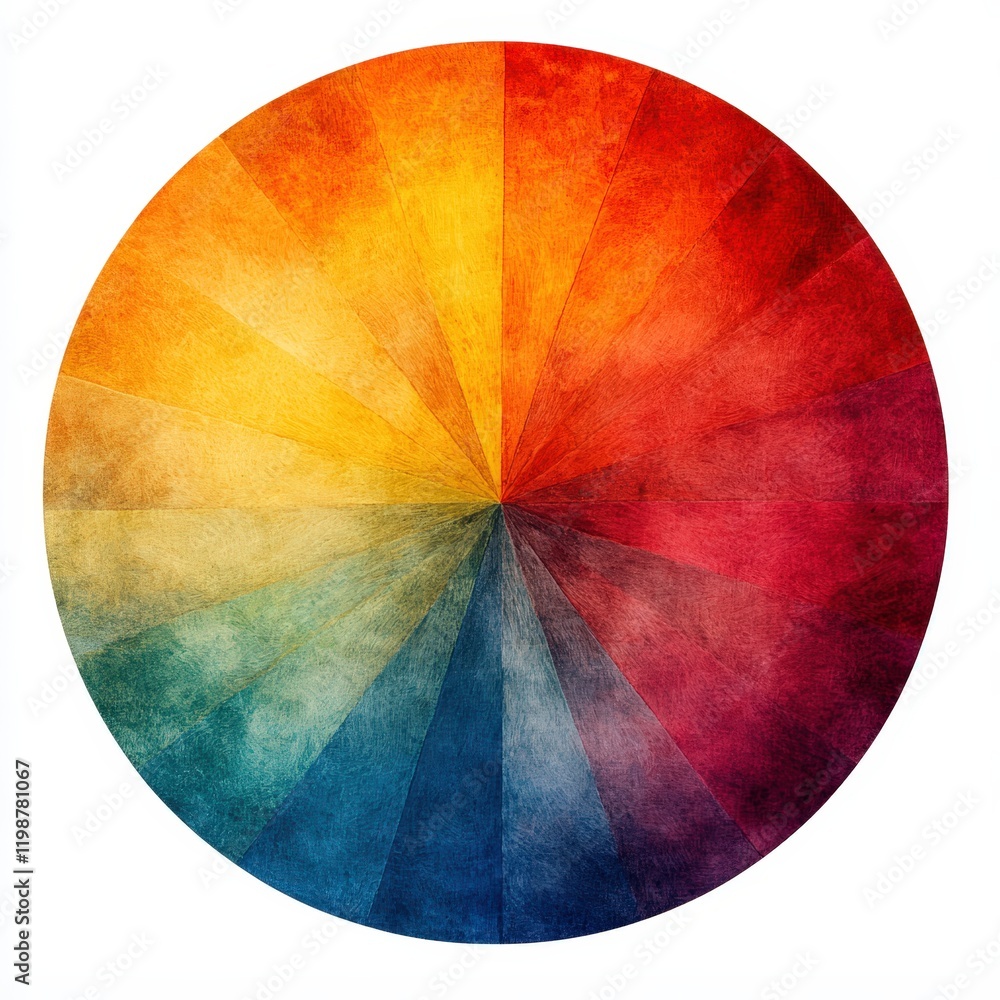 Abstract circular color wheel with wood texture, showing a spectrum of ...