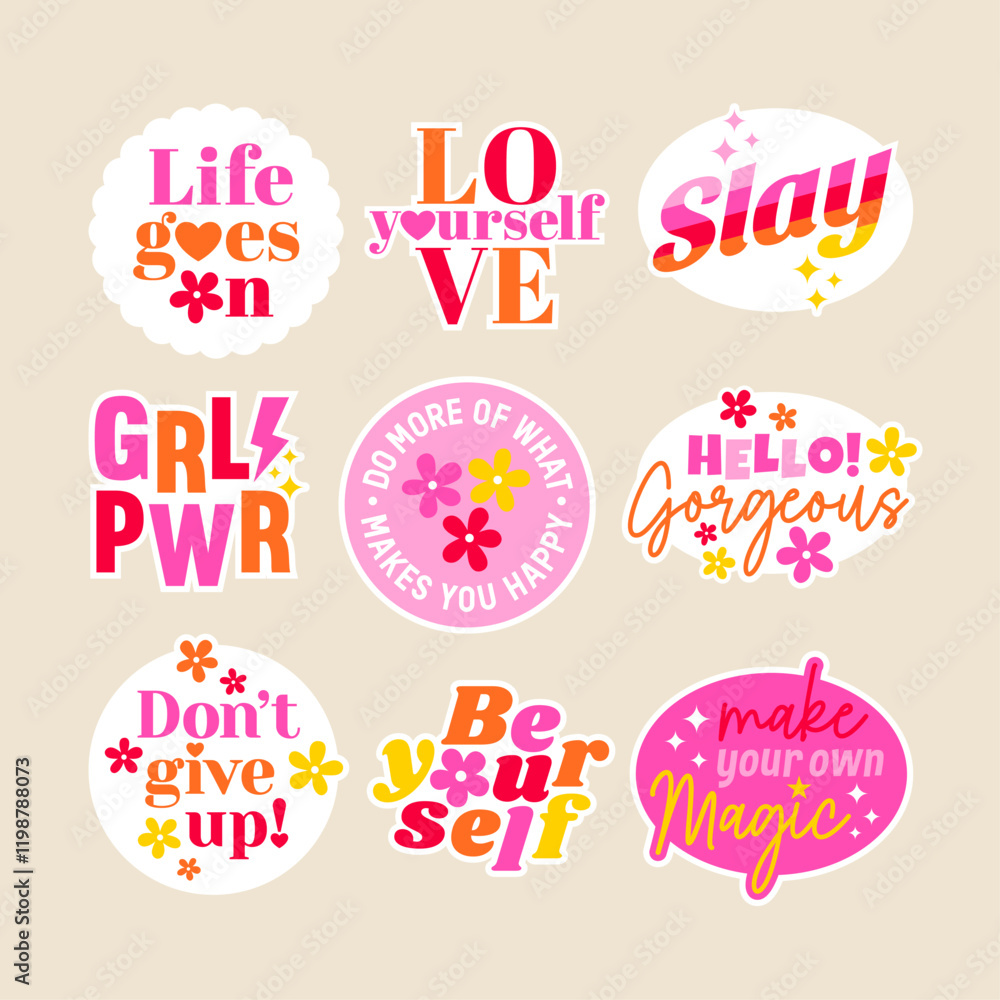 Set of positive thinking concept stickers design. Encourage quotes ...