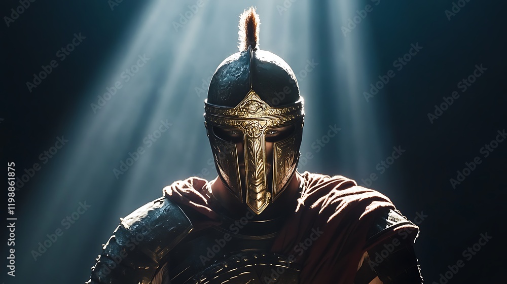 An ancient warrior in full ceremonial armor with a crest helmet ...