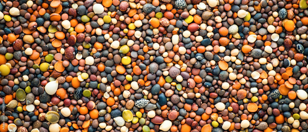 Colorful arrangement of diverse seeds and grains, celebrating nature's ...