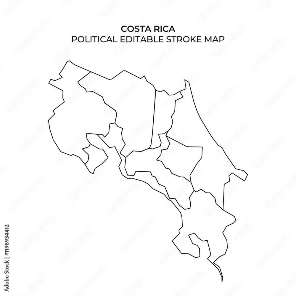 Editable political map of Costa Rica showing regional boundaries Stock ...