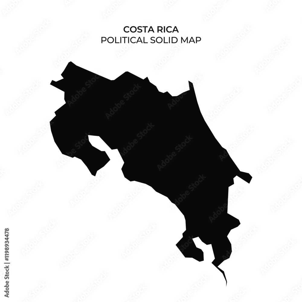 Political map of Costa Rica presented in solid black silhouette Stock ...