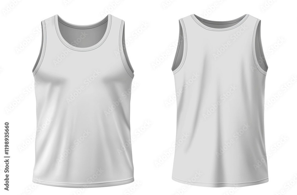 White blank tank top t-shirt template, front and back view isolated on ...