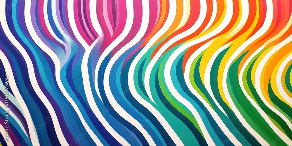 Bold minimalist lines in alternating rainbow colors creating a rhythmic ...
