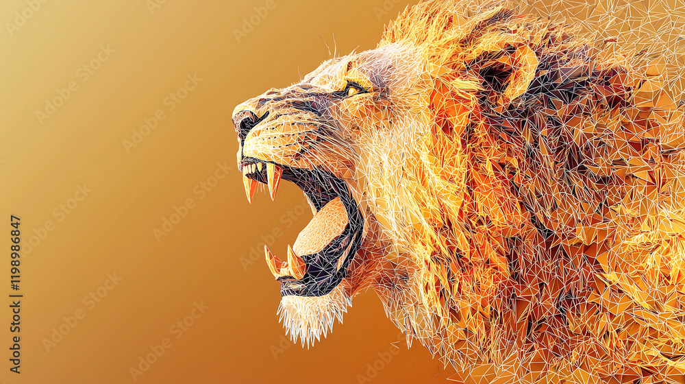 creative digital art of roaring lion, showcasing vibrant colors and ...