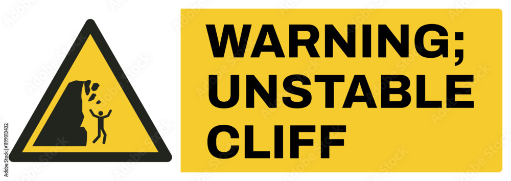 ISO warning safety signs uppercase text_warning ; unstable cliff ...