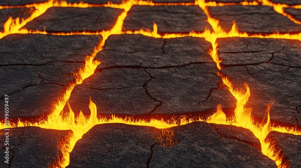 An urban street with melting asphalt, wavy heat patterns distorting the ...