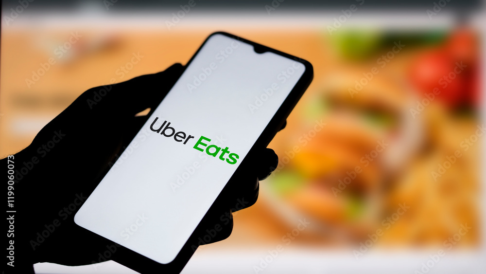 Dhaka, Bangladesh- 16 jan 2025: Uber Eats logo is displayed on ...