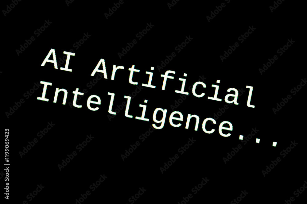 Black computer screen, with the text AI Artificial Intelligence. Use and evolution of artificial ...