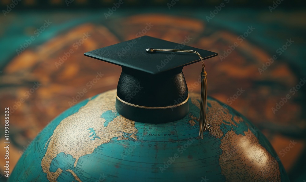 Graduated study abroad international Conceptual, Graduation hat on top ...