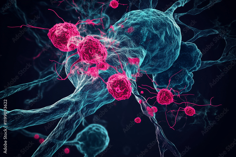 A dynamic scene illustrates the internal battle within the body: bright ...