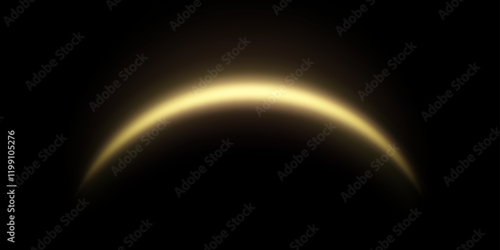 Gold magic arch with glowing particles, sunlight lens flare. Neon ...