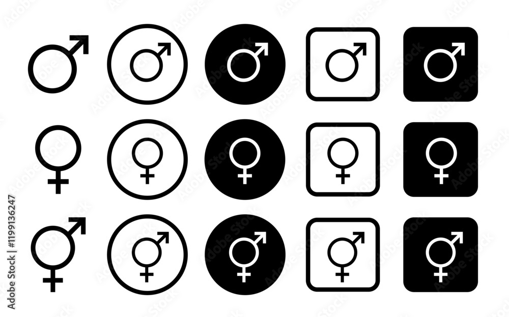 Gender icons. Gender symbols. Male and female sign of gender equality ...
