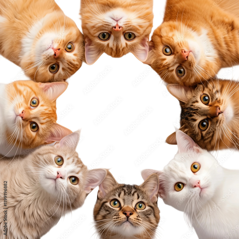 Group of Cats in a Circular Arrangement isolated on white or ...