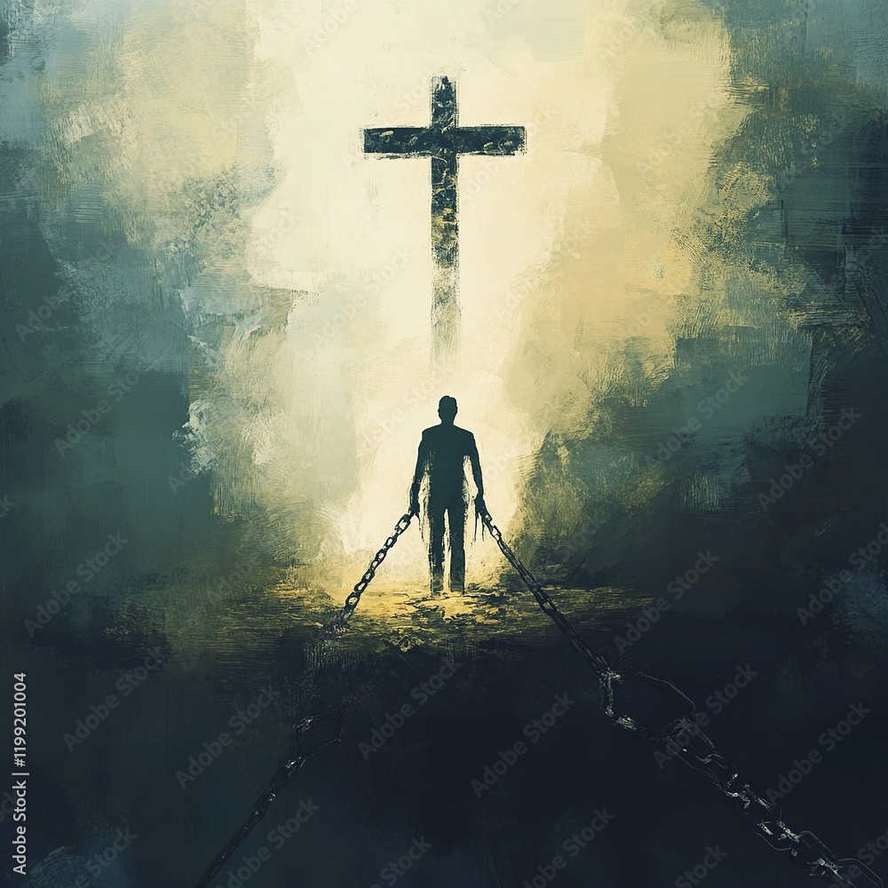 A powerful representation of a man breaking free from chains of sin ...