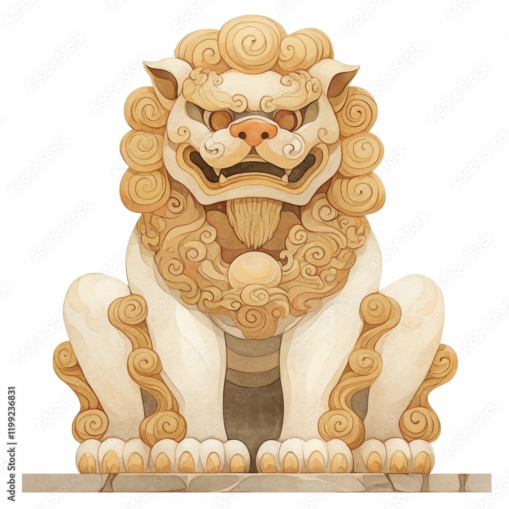 Ornate Stone Komainu Guardian Lion Dog Statue Japanese Art Asian ...