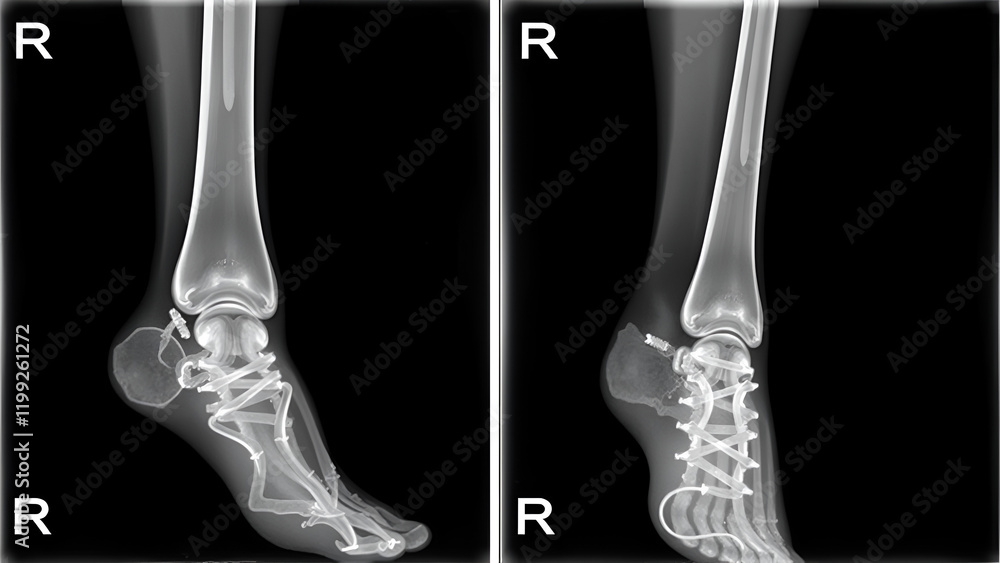 Foto de Stock Plain x-ray AP Lateral views of the right ankle showing ...