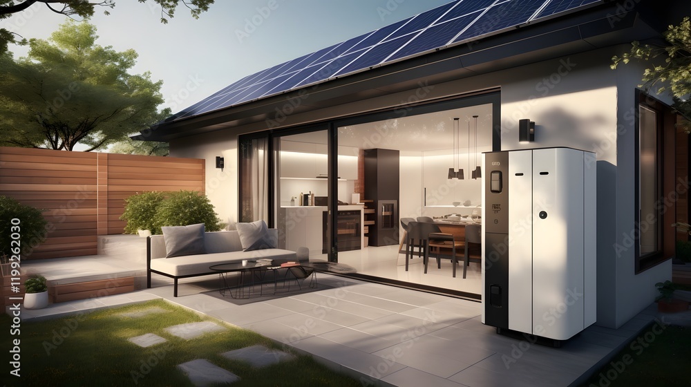 Residential solar battery storage system connected to rooftop ...