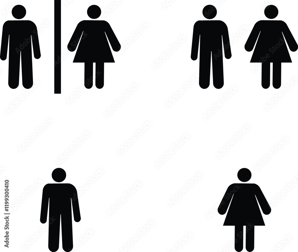 Male and female bathroom or restroom sign flat and line icon set ...
