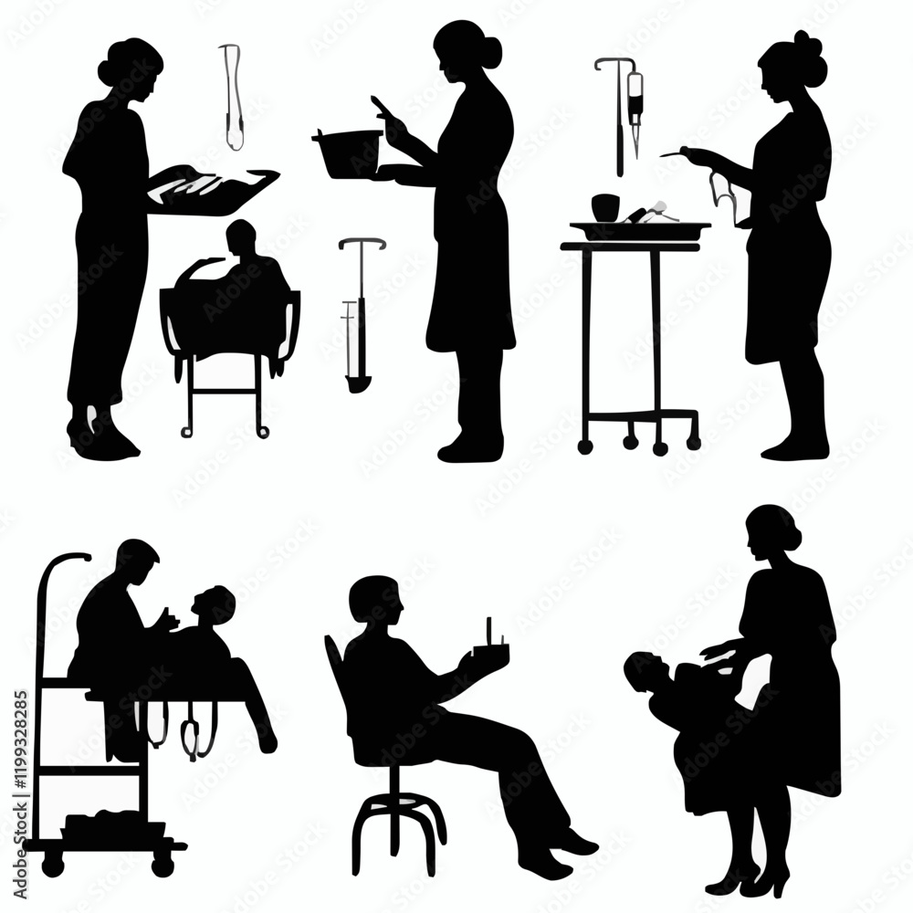10 black simple silhouette depictions of humans performing various ...