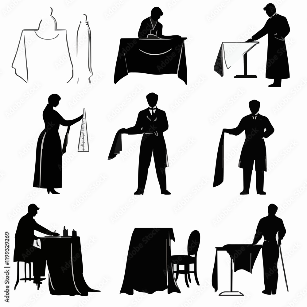 10 black simple silhouette depictions of humans performing various ...