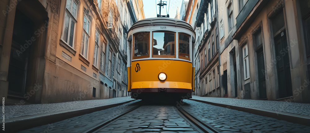 Foto de Stock Vintage tram ride historic district. Explore scenic tram ...