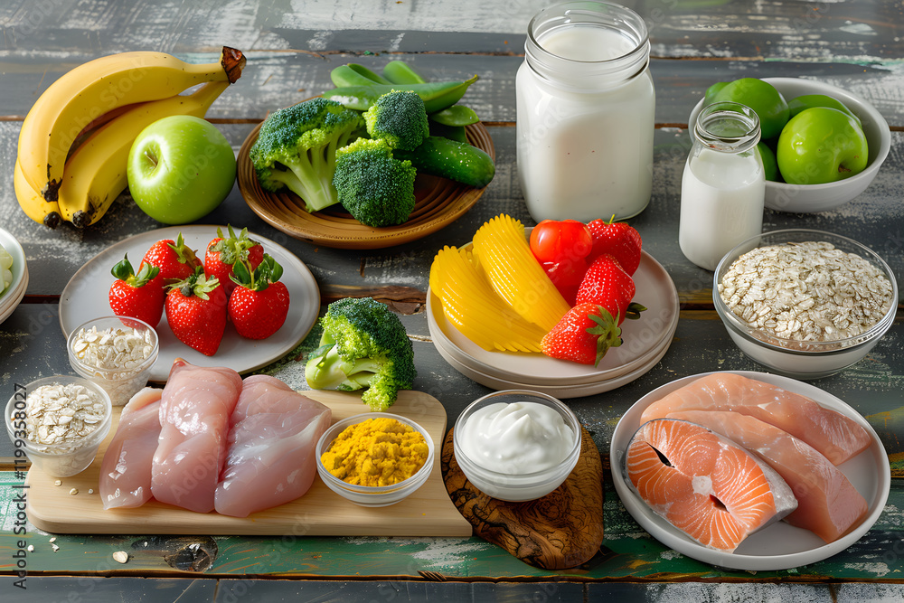 Guide to Healthy Eating: Low-Fat Diet Options and Portion Control Stock ...