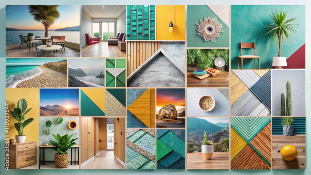 Stockillustratie Geometric shapes and lines are used to create a ...