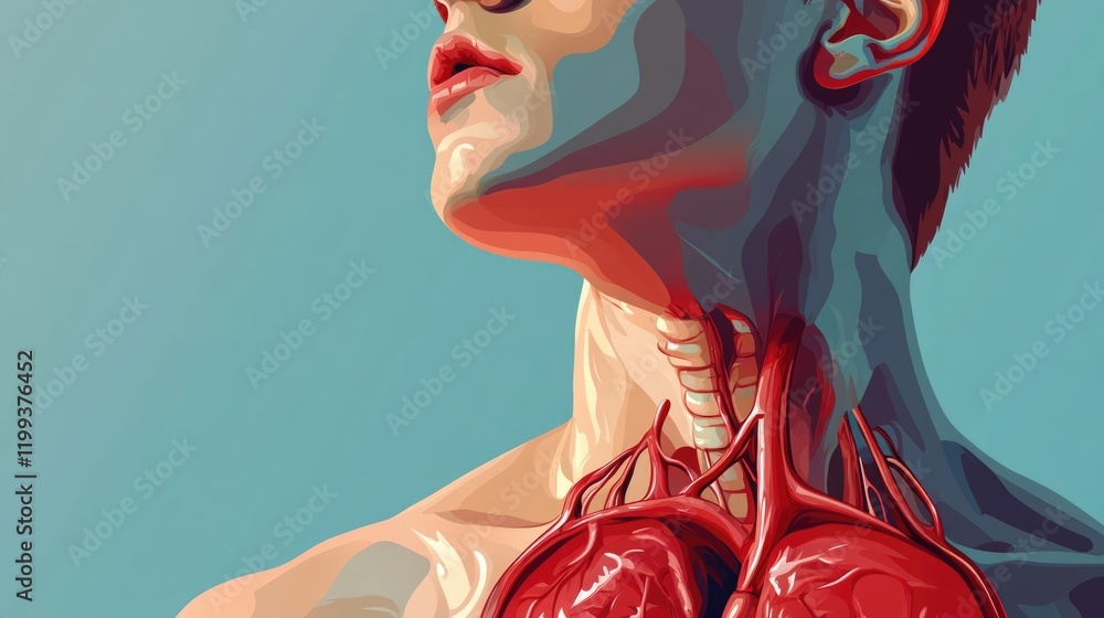 3D digital art with human heart anatomy and muscles, including ribcage ...