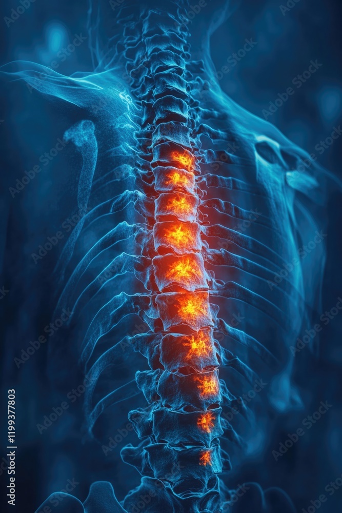 This image depicts the anatomy of a human spine, focusing on the ...