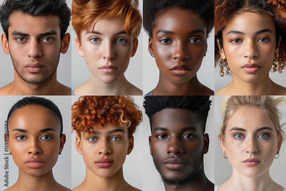 Diverse collection of facial portraits showcasing various skin tones ...