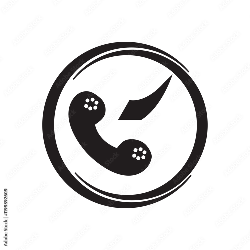Stylized black telephone icon encircled by concentric dark gray rings ...