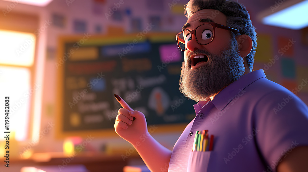 Astonished cartoon teacher pointing in classroom. Stock Illustration ...