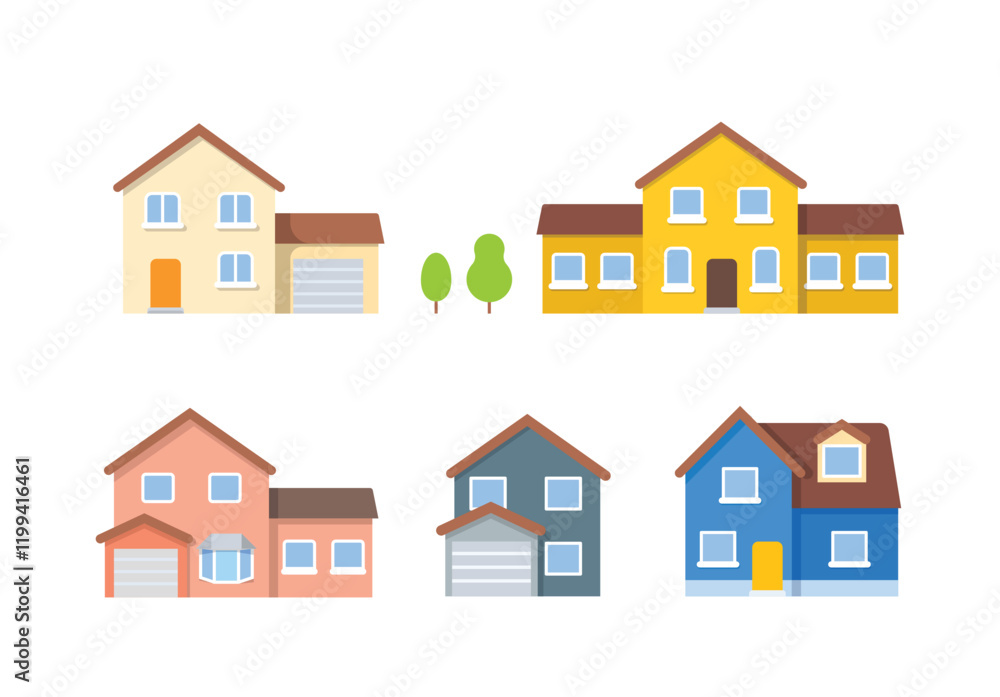 House vector icons set. Real estate flat illustrations. Stock Vector ...